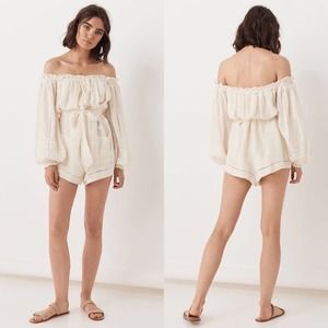 Spell | Pants & Jumpsuits | Spell Milla Romper White Linen Blend Off ...